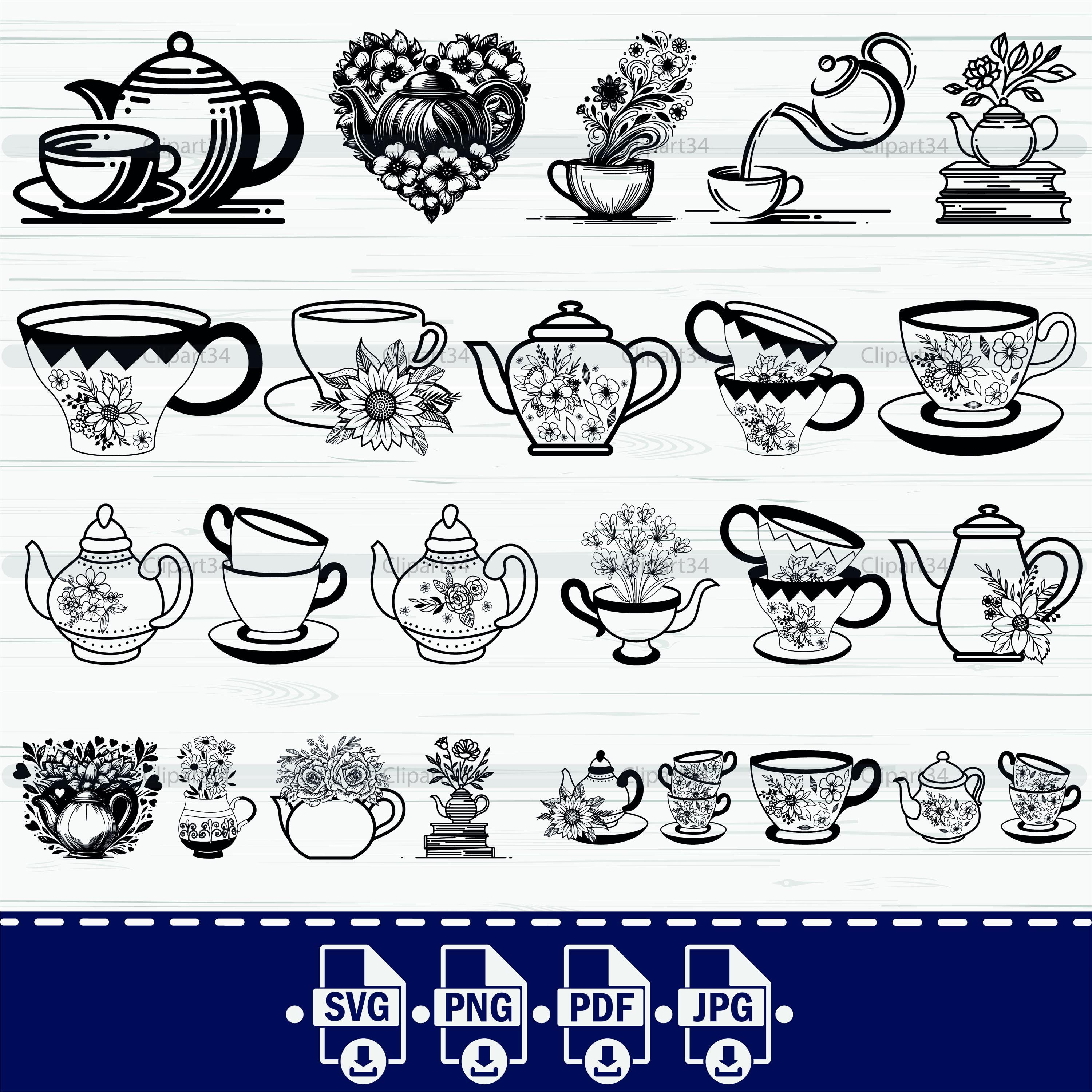 Floral Teapot & Teacup SVG Bundle: Flower Tea Pot Cut Files (digital ...