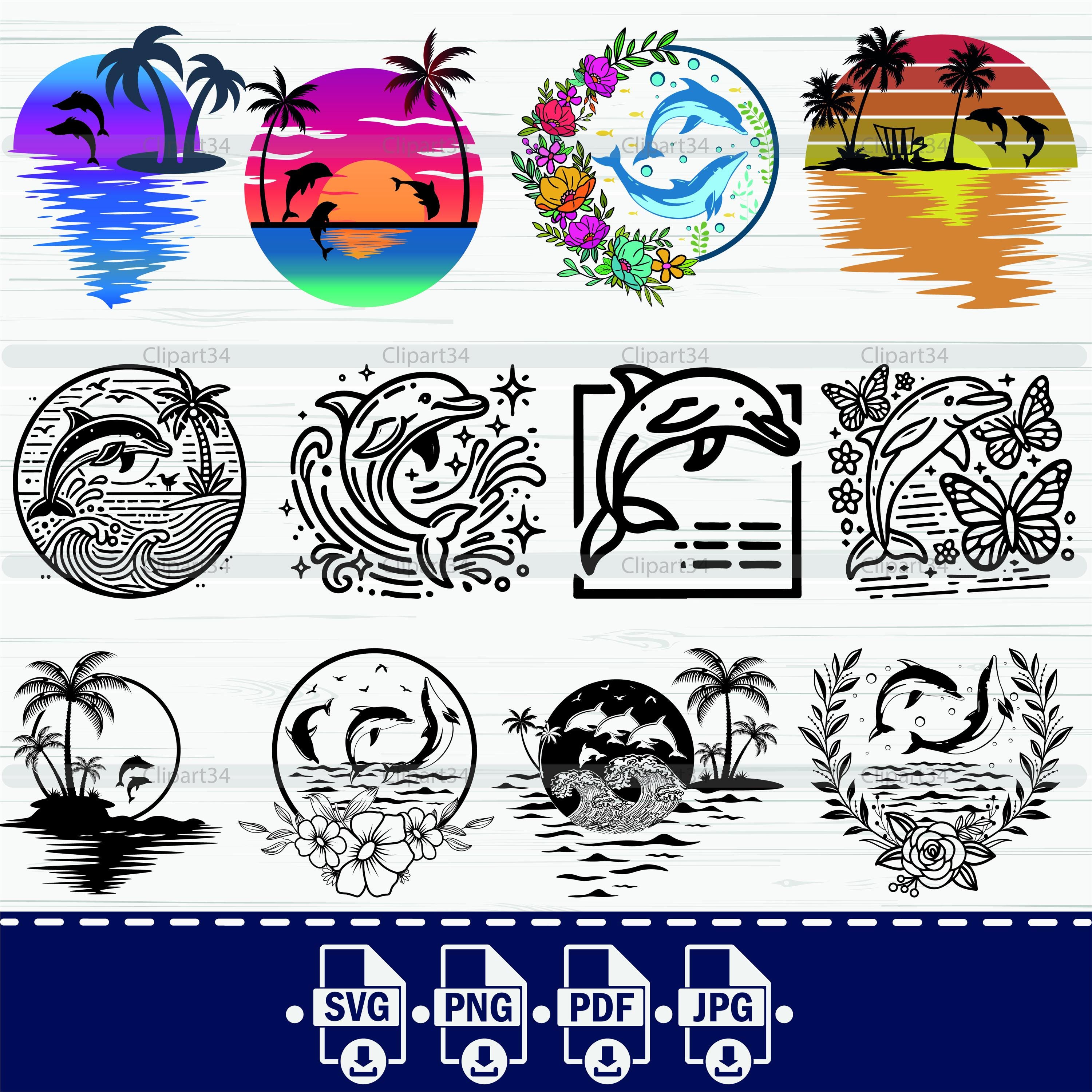 Dolphin SVG Bundle, Dolphin Cricut, Ocean Scene Svg, Dolphin Svg ...