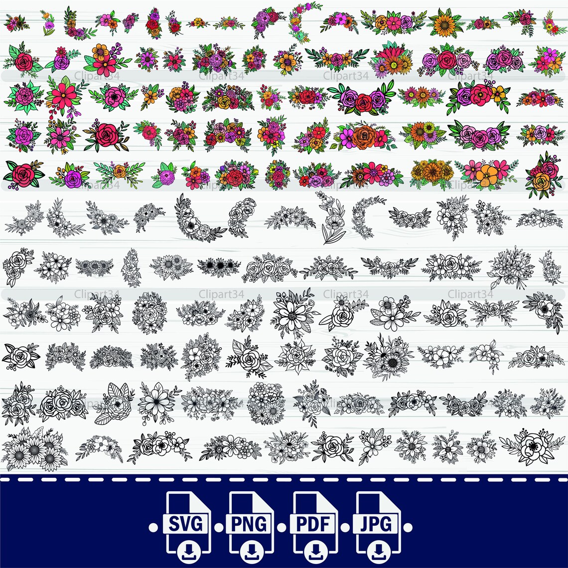 Flower Svg Bundle, Floral Arrangement Svg, Floral Svg, Wildflower Svg ...