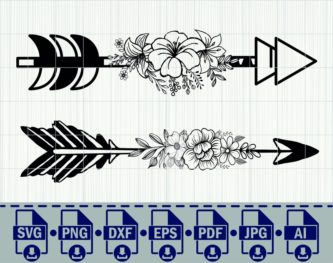 Arrow Svg File, Arrow Cut File, Arrow With Flowers Svg, Arrow Floral ...