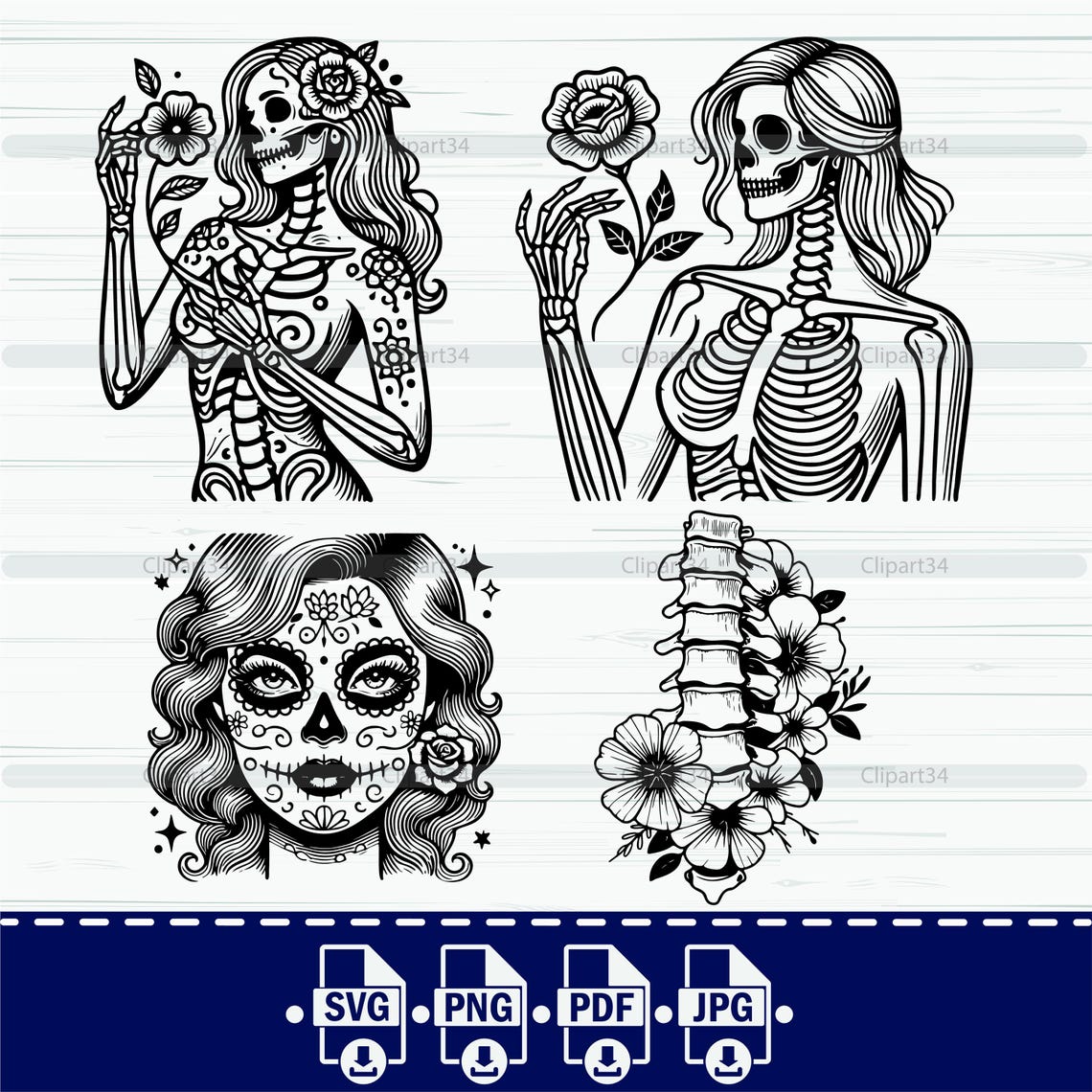Floral Skeleton Parts SVG, Floral Spine Anatomy SVG, Halloween Skeleton ...