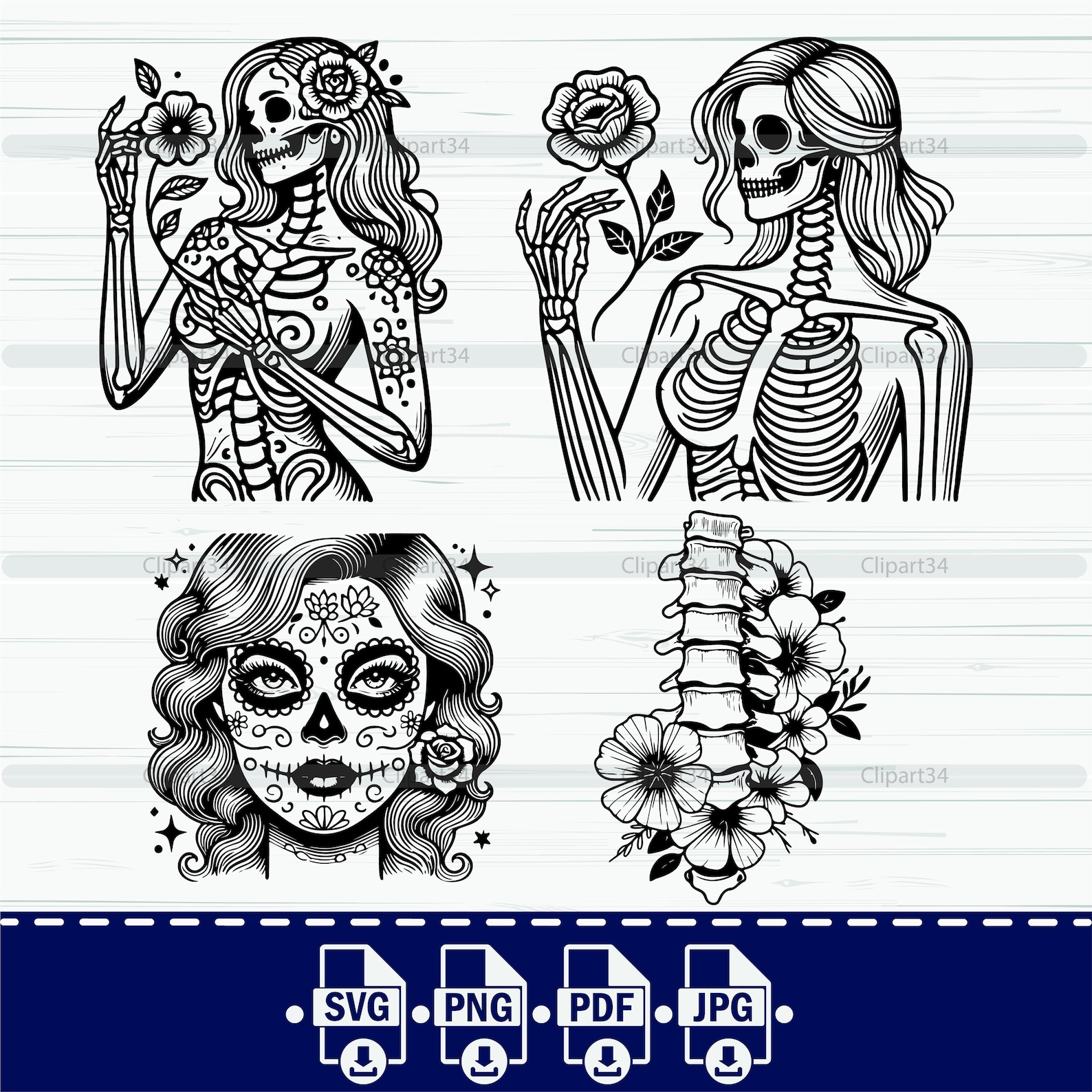 Floral Skeleton Parts SVG, Floral Spine Anatomy SVG, Halloween Skeleton ...