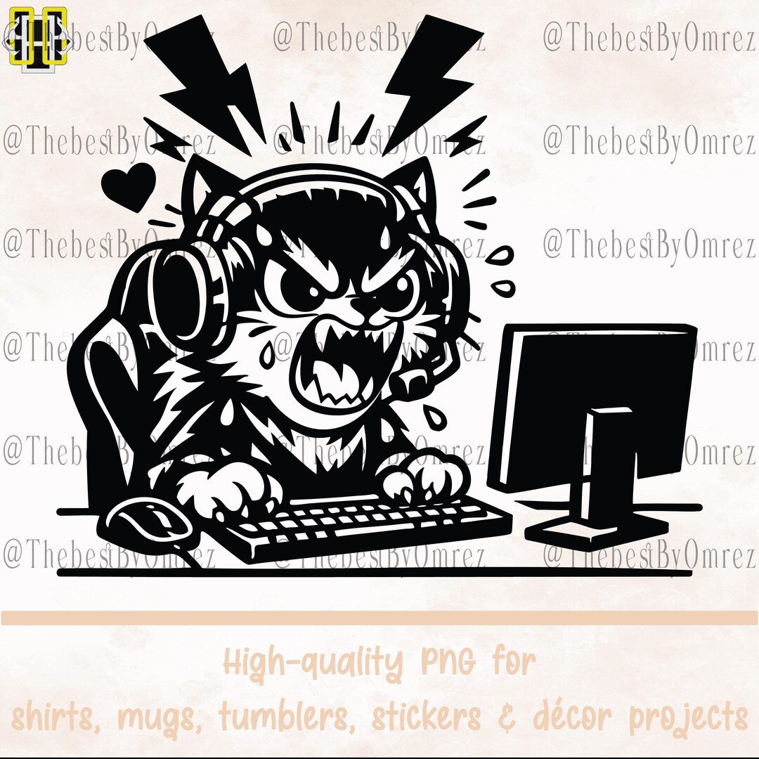 Raging Cat Gamer Clipart: Transparent PNG Digital Download - Etsy