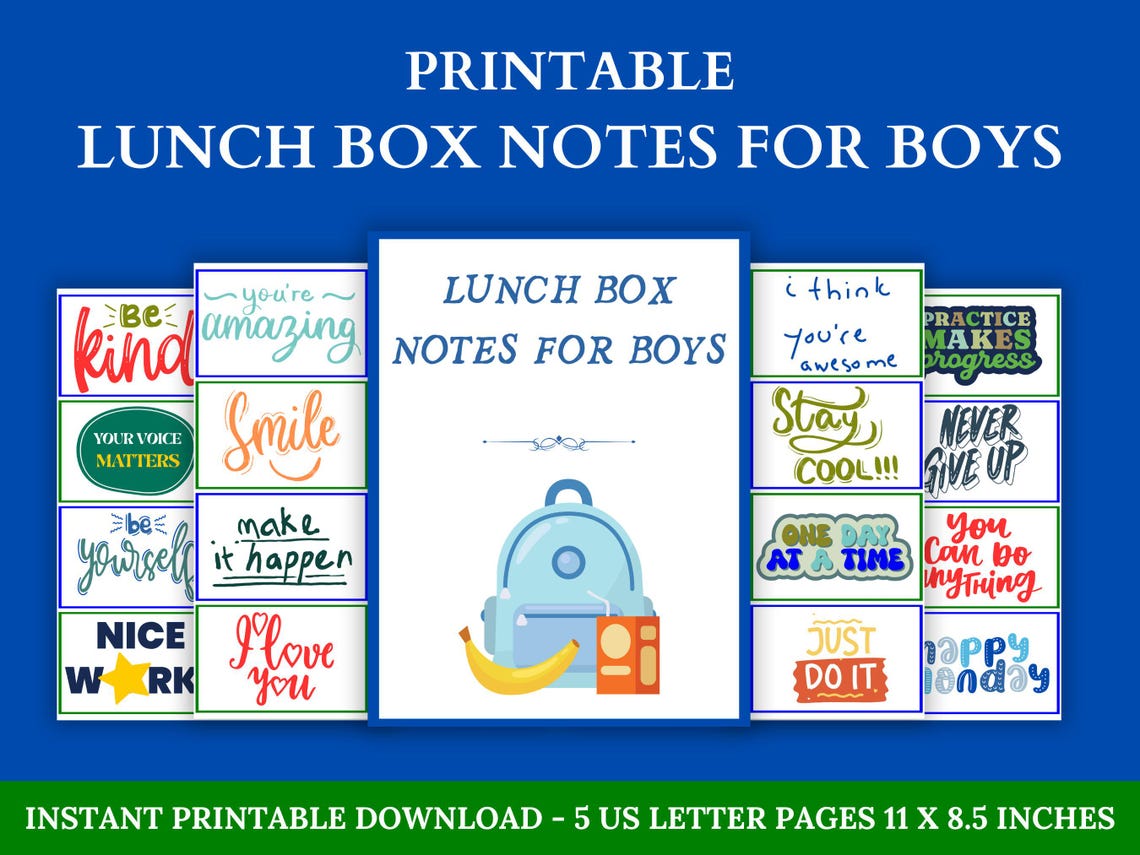Lunch Box Notes for Boys, Instant Download Lunch Notes, Lunch Box Notes ...