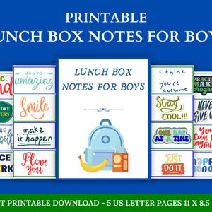 Lunch Box Notes for Boys, Instant Download Lunch Notes, Lunch Box Notes ...