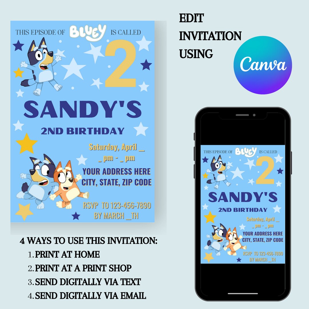 Editable Bluey Canva Template Birthday Invitation, Kid's Invitation ...
