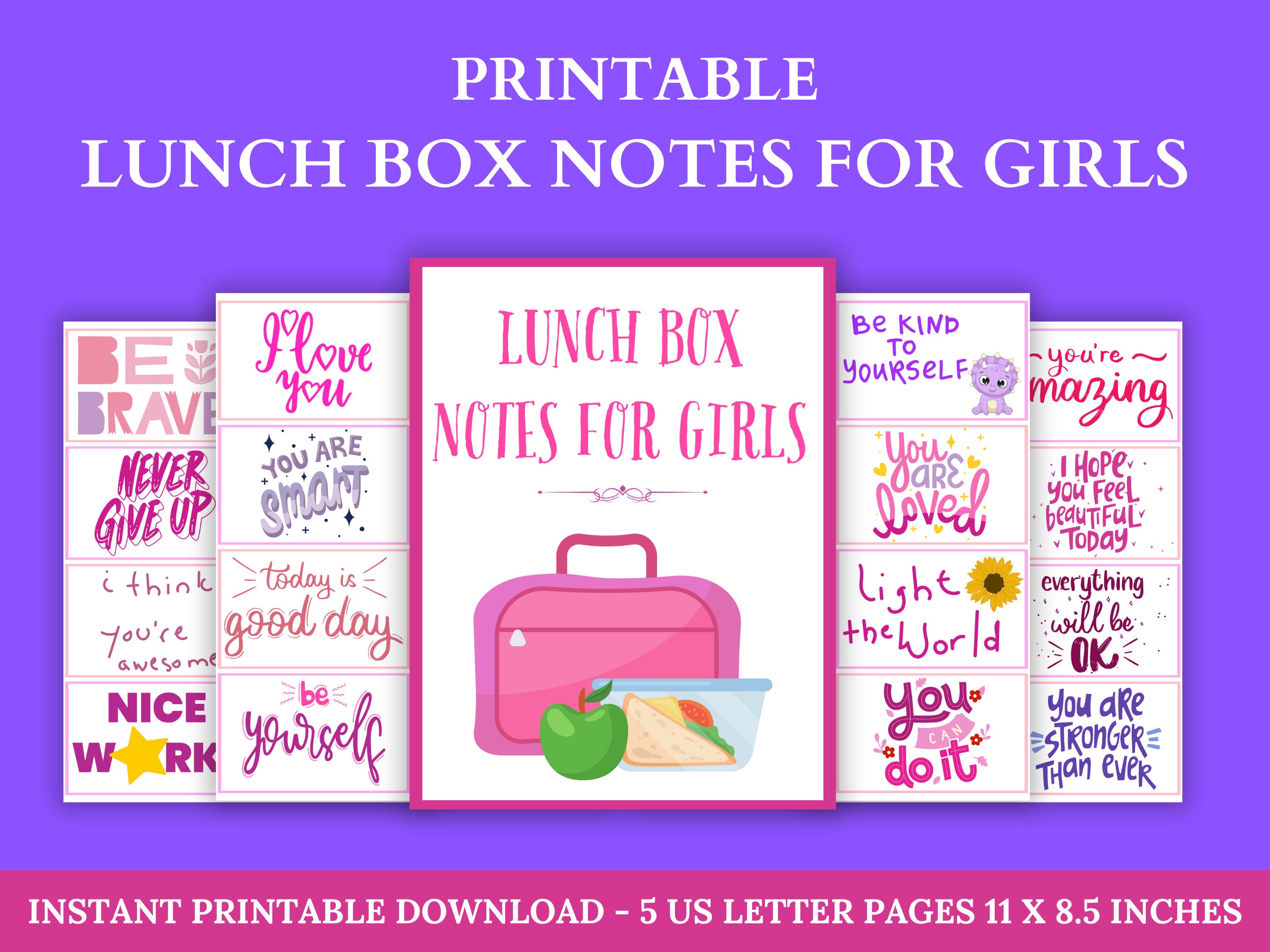 Lunch Box Notes for Girls, Instant Download Lunch Notes, Lunch Box ...