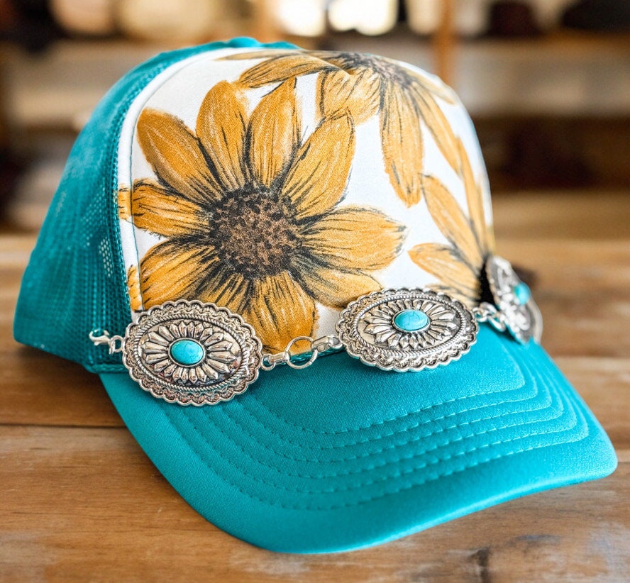 Hand Painted Trucker Hat, Subflower Trucker Hat, Trucker Hat With Chain ...
