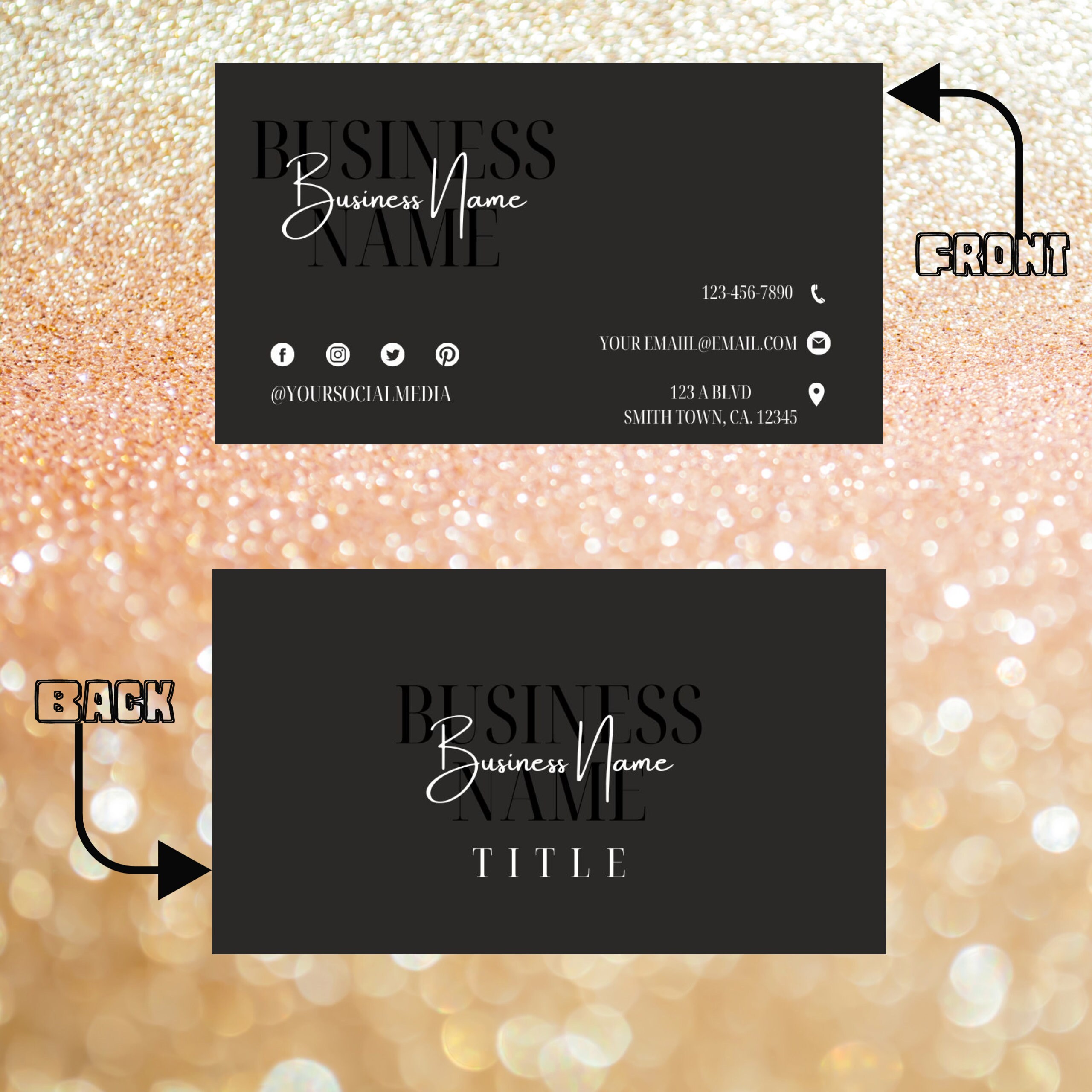 Modern Black Business Card Template, Instant Download, PDF, DIY ...