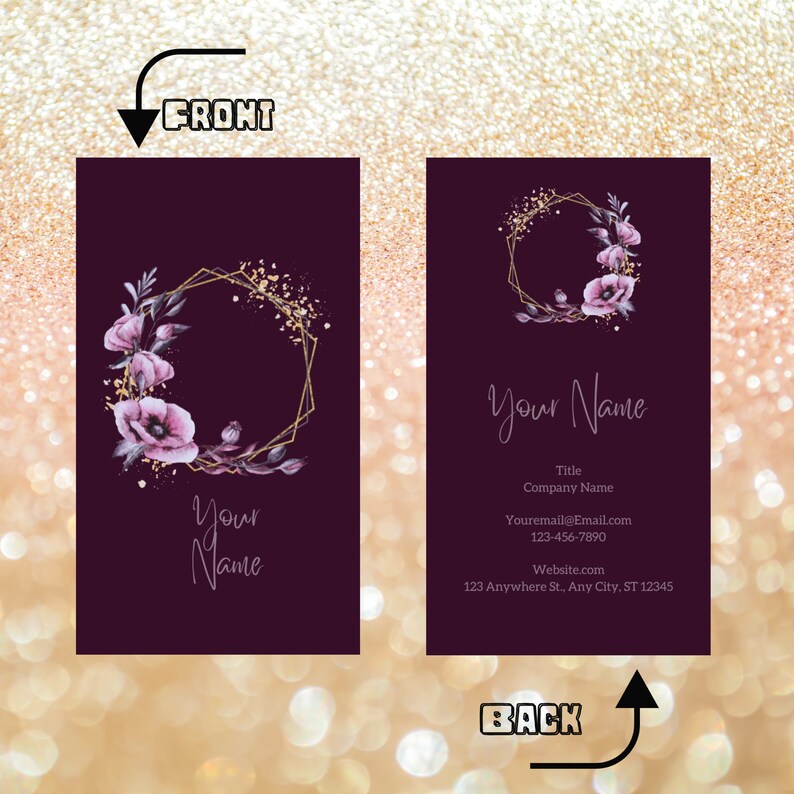 Modern Grape and Gold Business Card Template, Instant Download, PDF ...