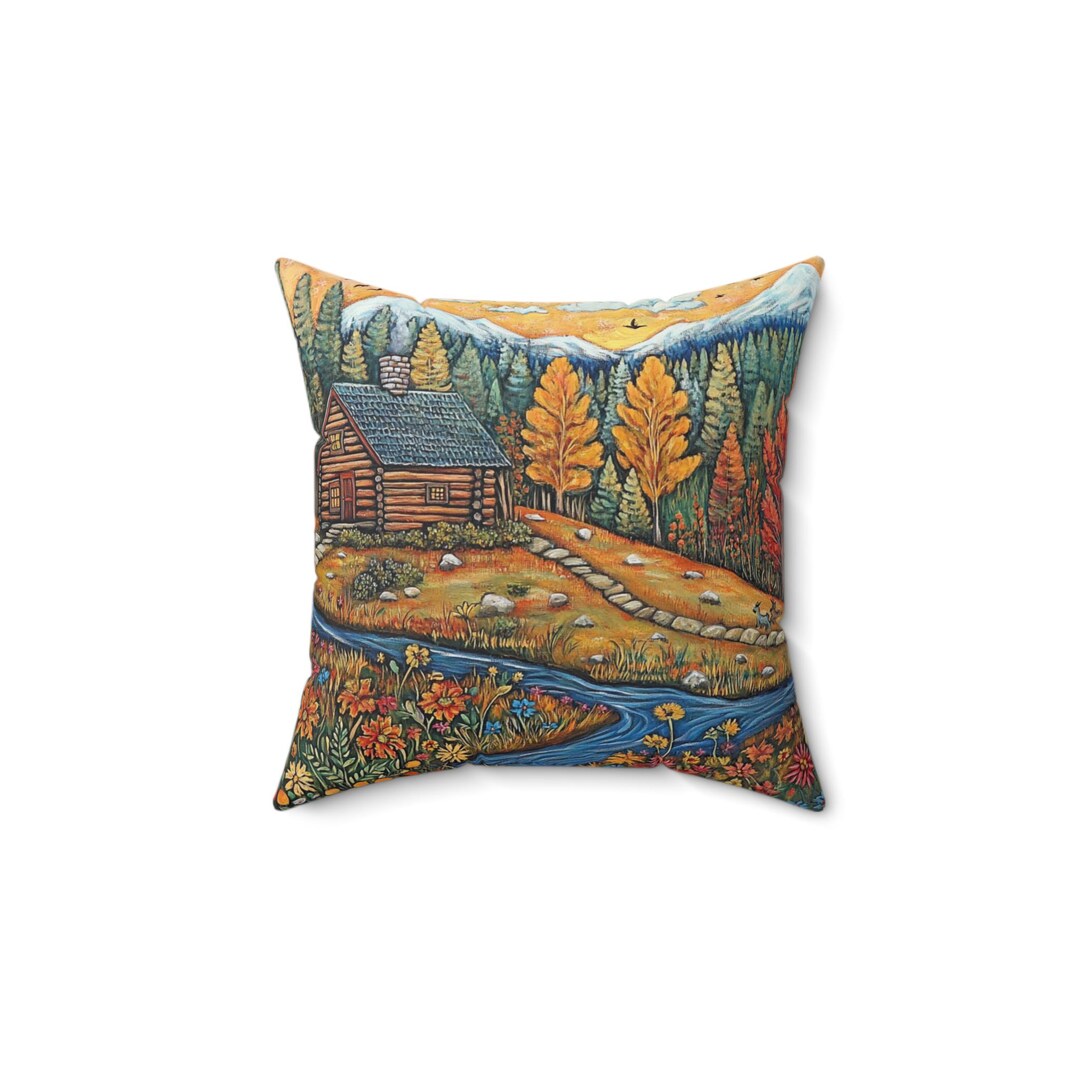 Rustic Cabin Sketch Pillow Cover, Farmhouse Decor, Canadian Woods ...