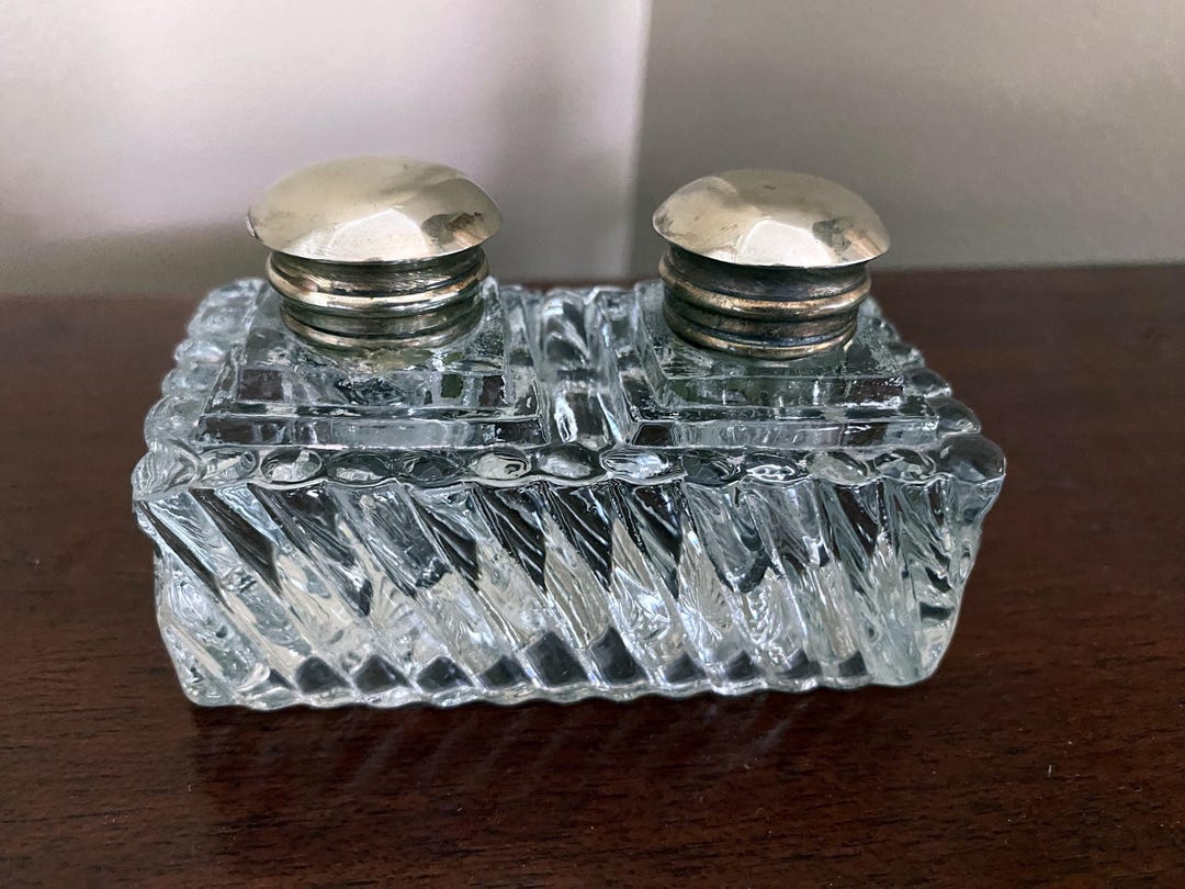 Victorian-era Cut Glass & Brass Dipping Double Inkwell - Etsy