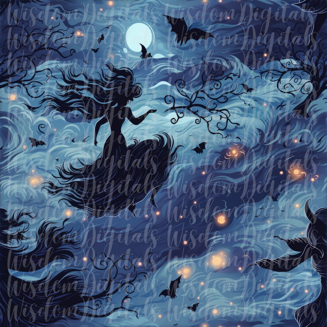 Moonlit Witch Pattern PNG Instant Download Digital Paper - Etsy