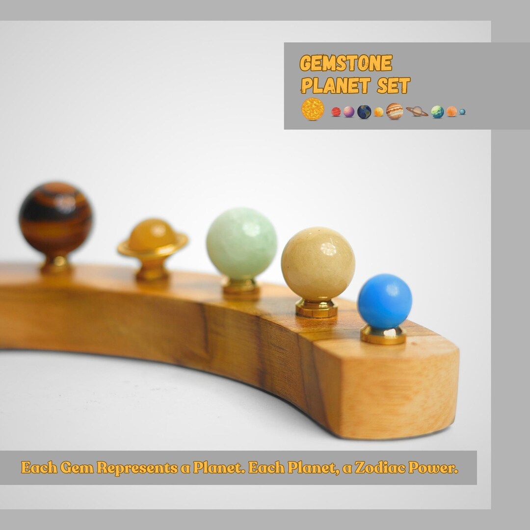 Gemstone Planet Stand | Arc-shaped Wooden Solar System Display - Etsy