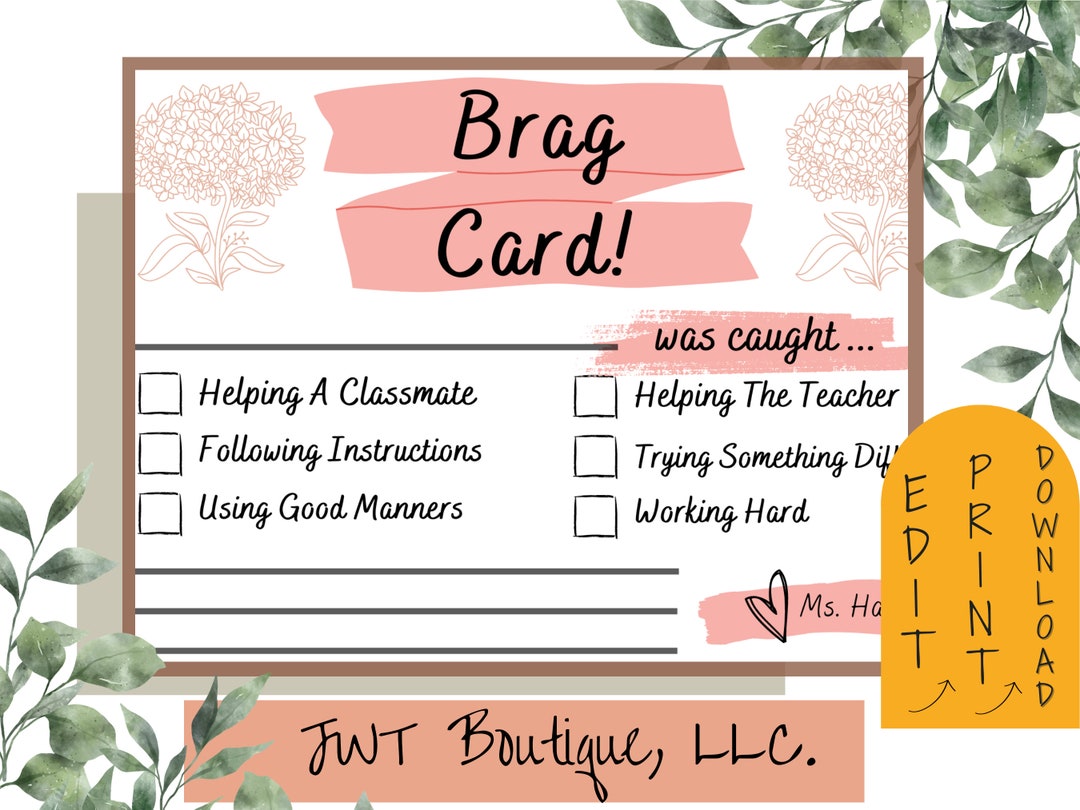 Brag Card, Teacher Note Cards, Office Staff Encouragement Cards, Gifts ...