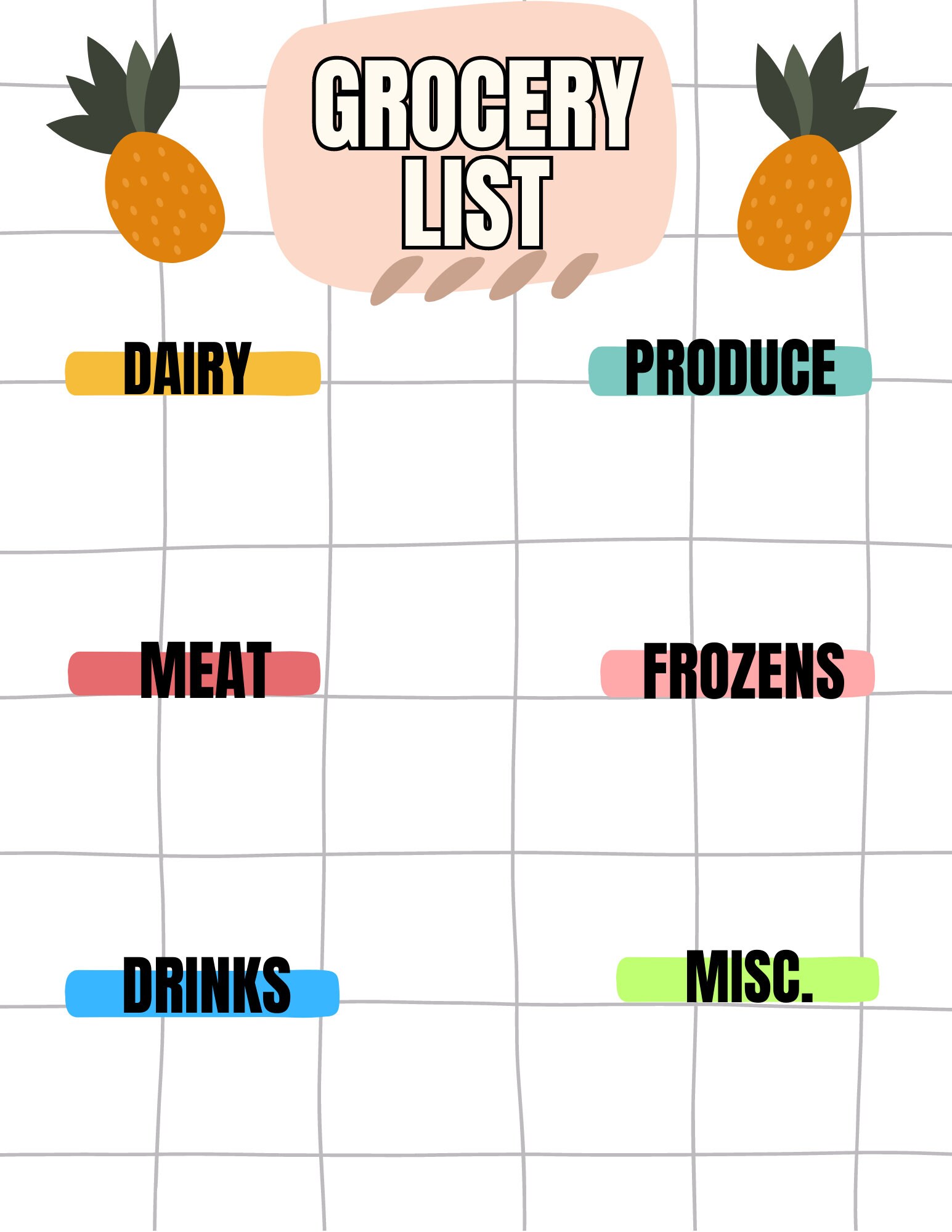 Grocery Lists, Printable Shopping List, Grocery Checklist, Grocery ...