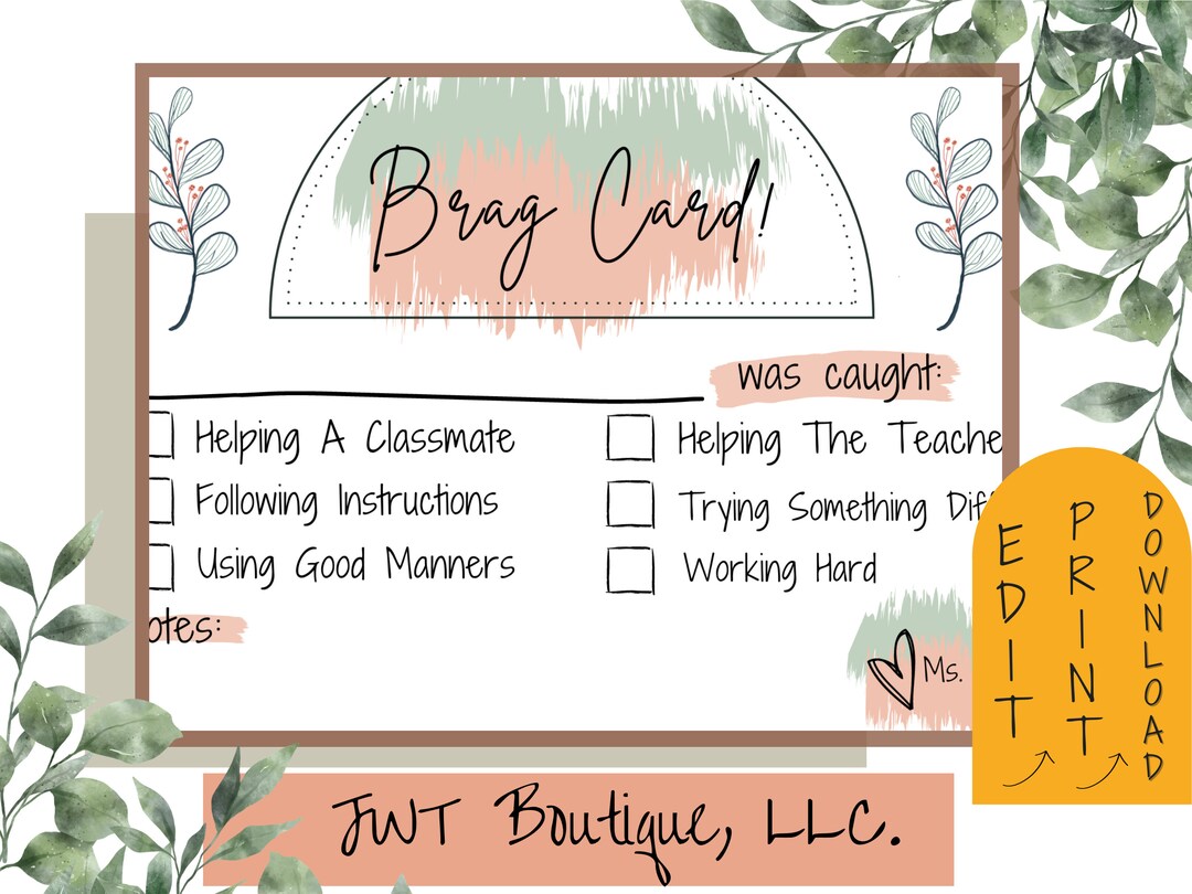 Brag Card, Teacher Note Cards, Office Staff Encouragement Cards, Gifts ...