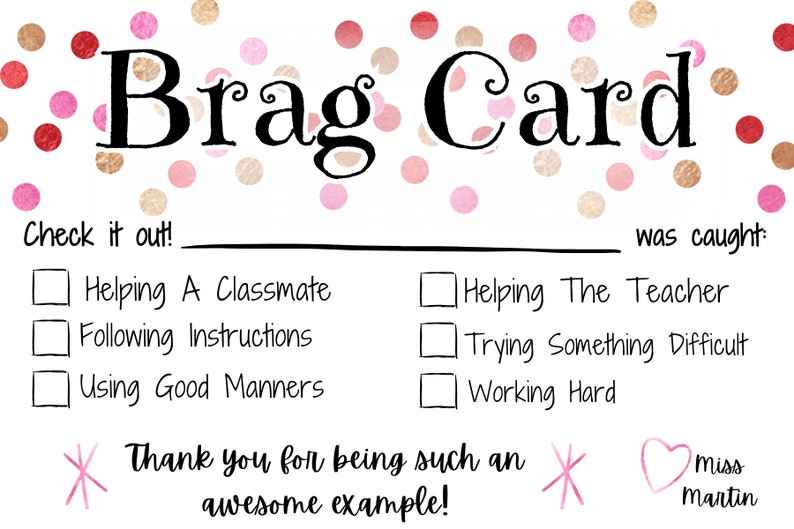 Valentines Brag Card, Teacher Note Cards, Teacher Positive Affirmation ...