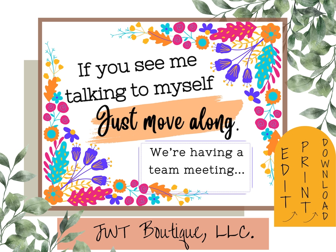 Office Door Sign Printable, in a Meeting Sign, Floral Decorative Sign ...