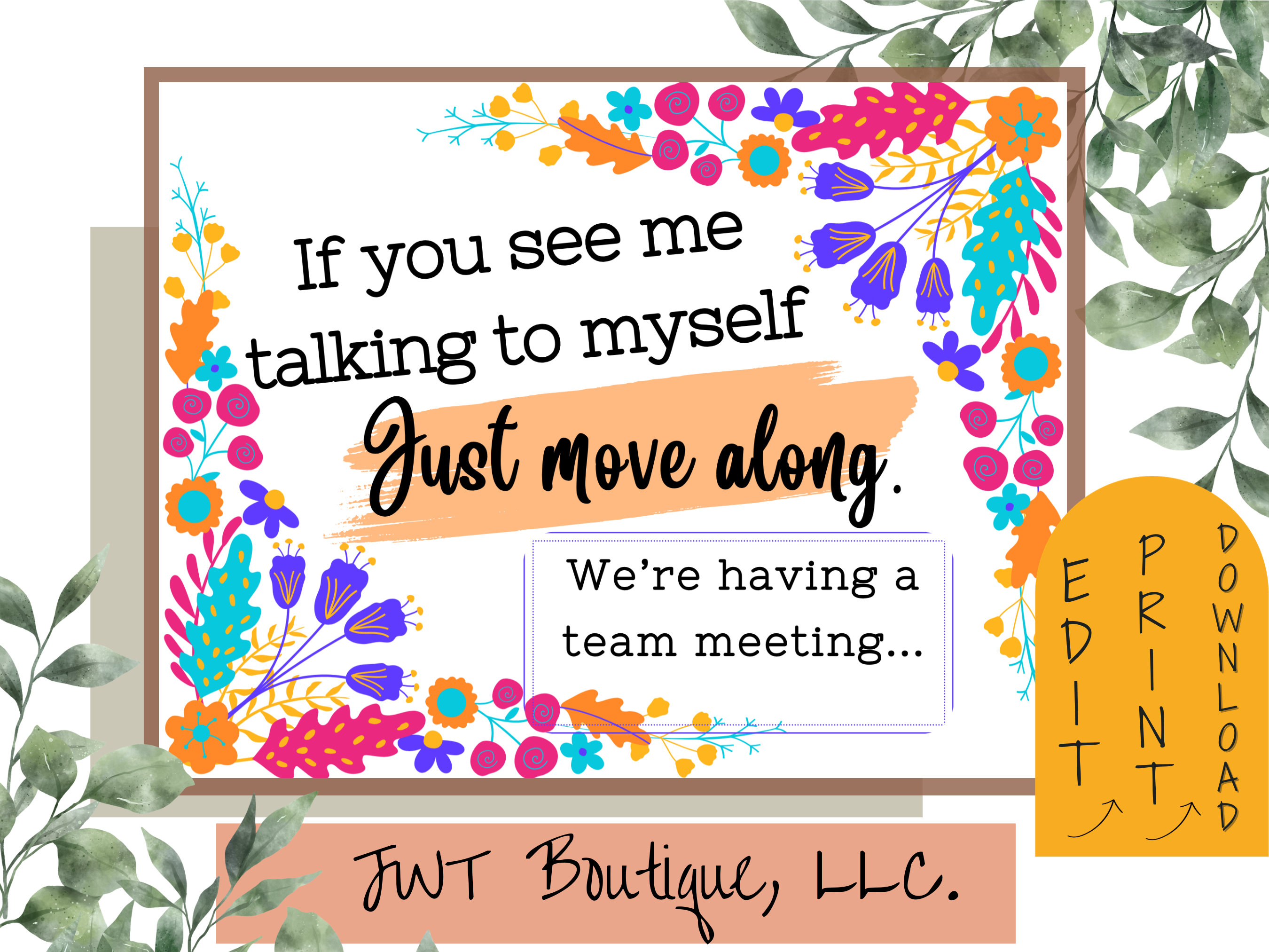 Office Door Sign Printable, in a Meeting Sign, Floral Decorative Sign ...
