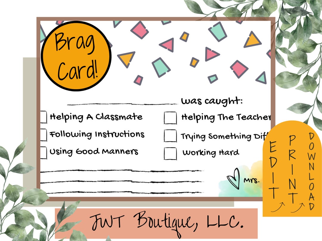 Brag Card, Teacher Note Cards, Teacher Positive Affirmation Cards, Back ...
