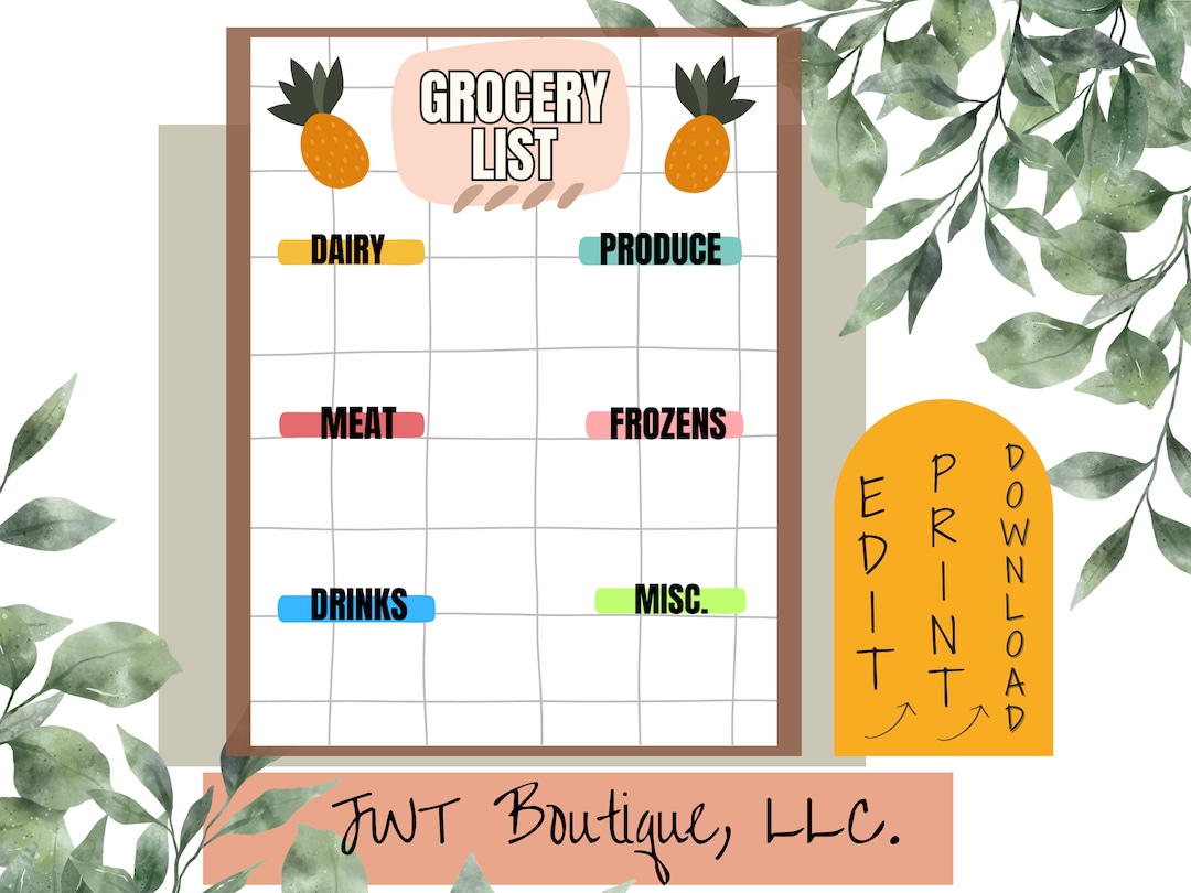 Grocery Lists, Printable Shopping List, Grocery Checklist, Grocery ...