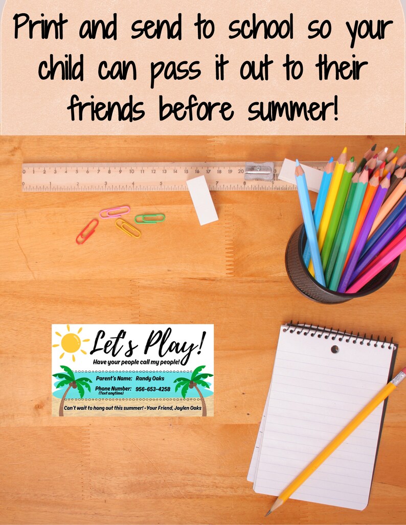 Contact Cards for Kids, Play Date Cards, Playdate Cards, Playdate Invitations, Summer Break ...