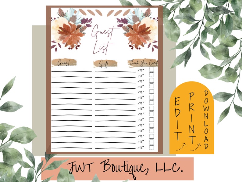 Guest List, Guest List Printable, Baby Shower Guest Book, Printable ...