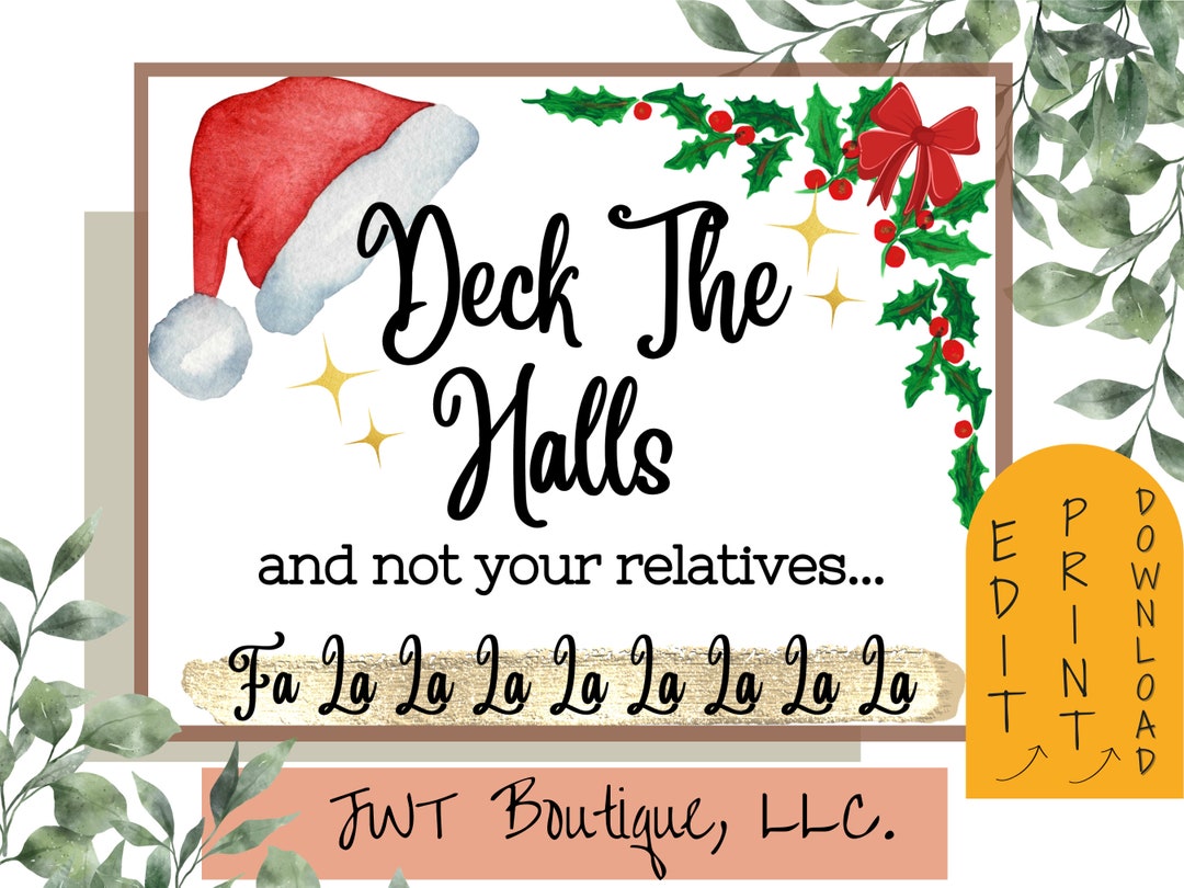 Printable Office Sign Deck the Halls, Christmas Decorative Sign, Dorm ...