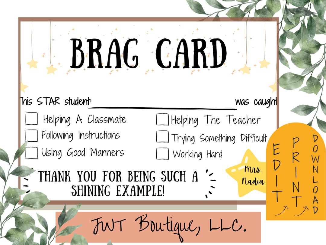 Brag Cards for the Class, Teacher Note Cards, Office Staff ...