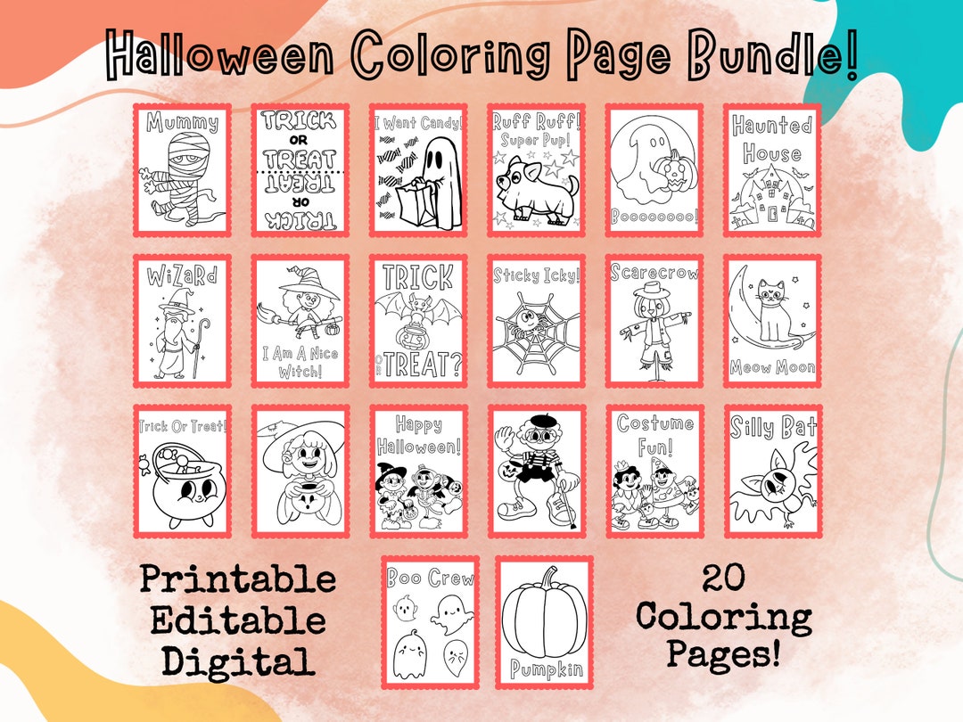 Printable Coloring Pages, Halloween Coloring Page Bundle, Printable ...