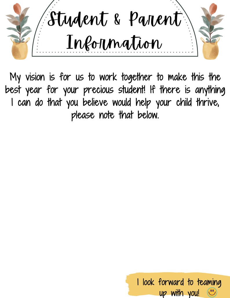 Student Parent Contact Information Form, Information Template, Sign in ...