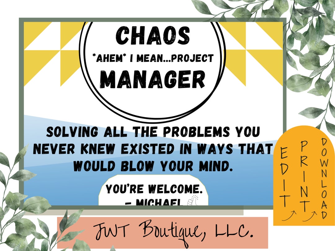 Printable Office Manager Signs, Chaos Coordinator Signs, Funny Office ...