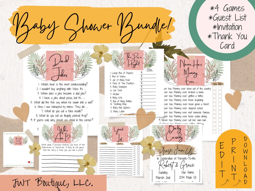 Boho Baby Shower Bundle: Games, Guest List, Invitation (digital ...
