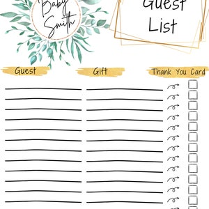 Guest List, Guest List Printable, Baby Shower Guest Book, Printable ...