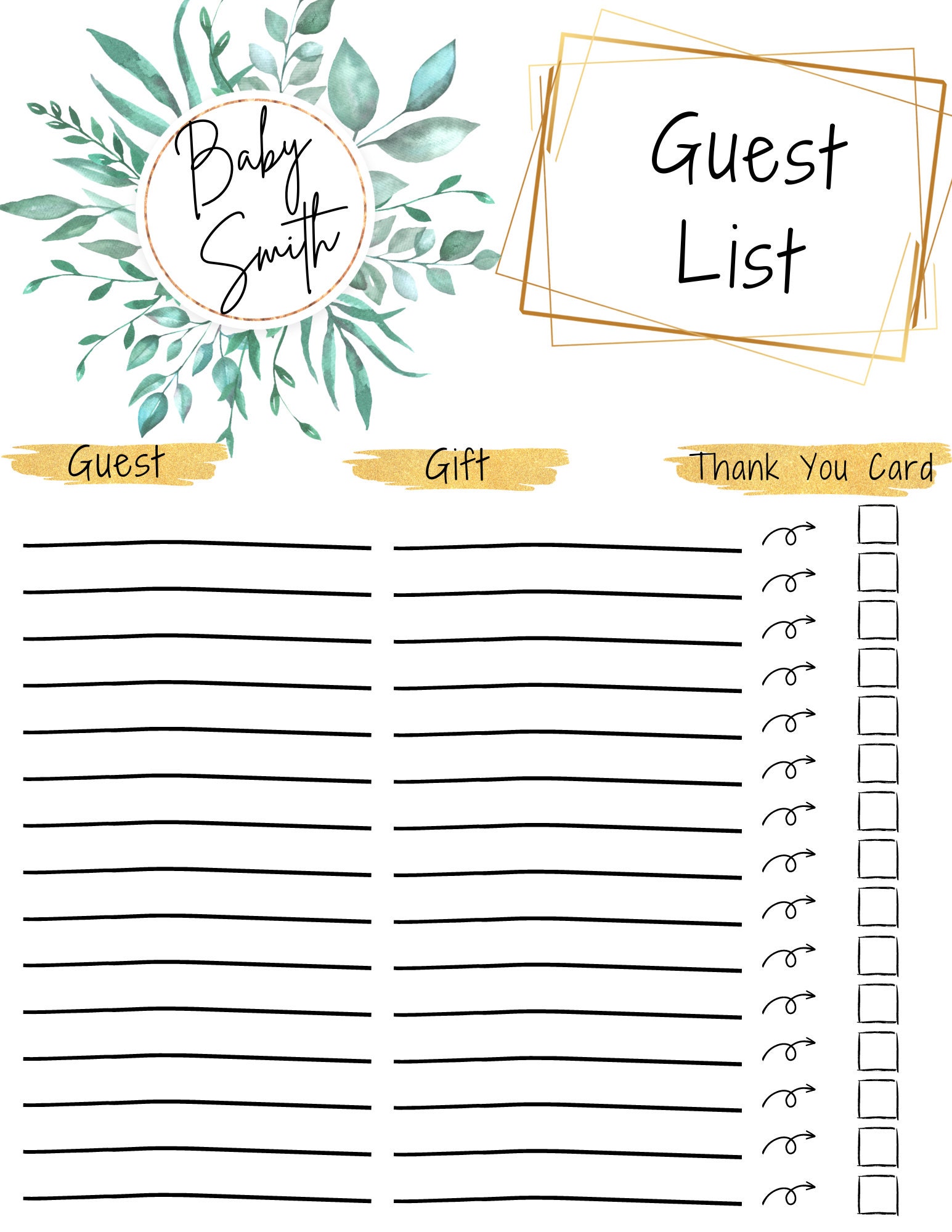 Guest List, Guest List Printable, Baby Shower Guest Book, Printable ...