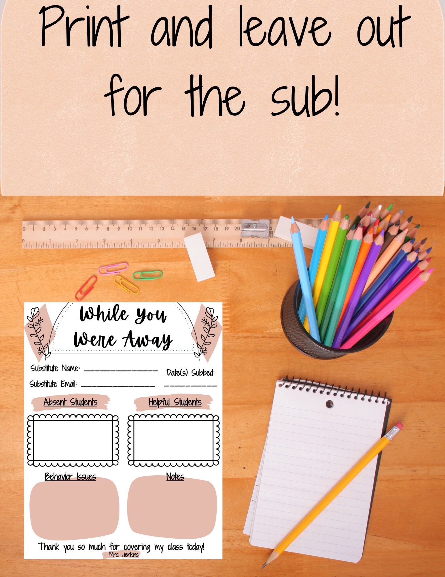 Substitute Teacher Forms Feedback, Back to School Printables ...