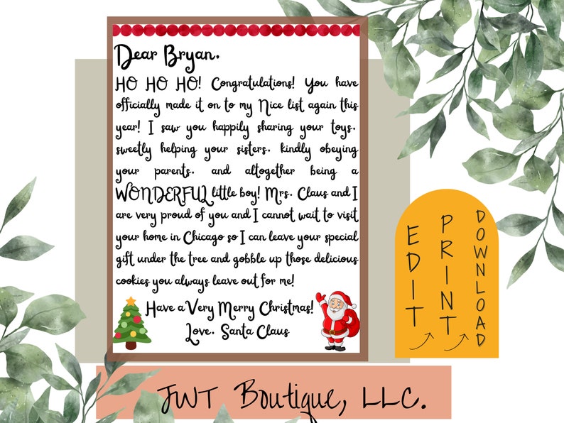 Personalized Santa Letter, Printable Christmas Gift (digital Download ...