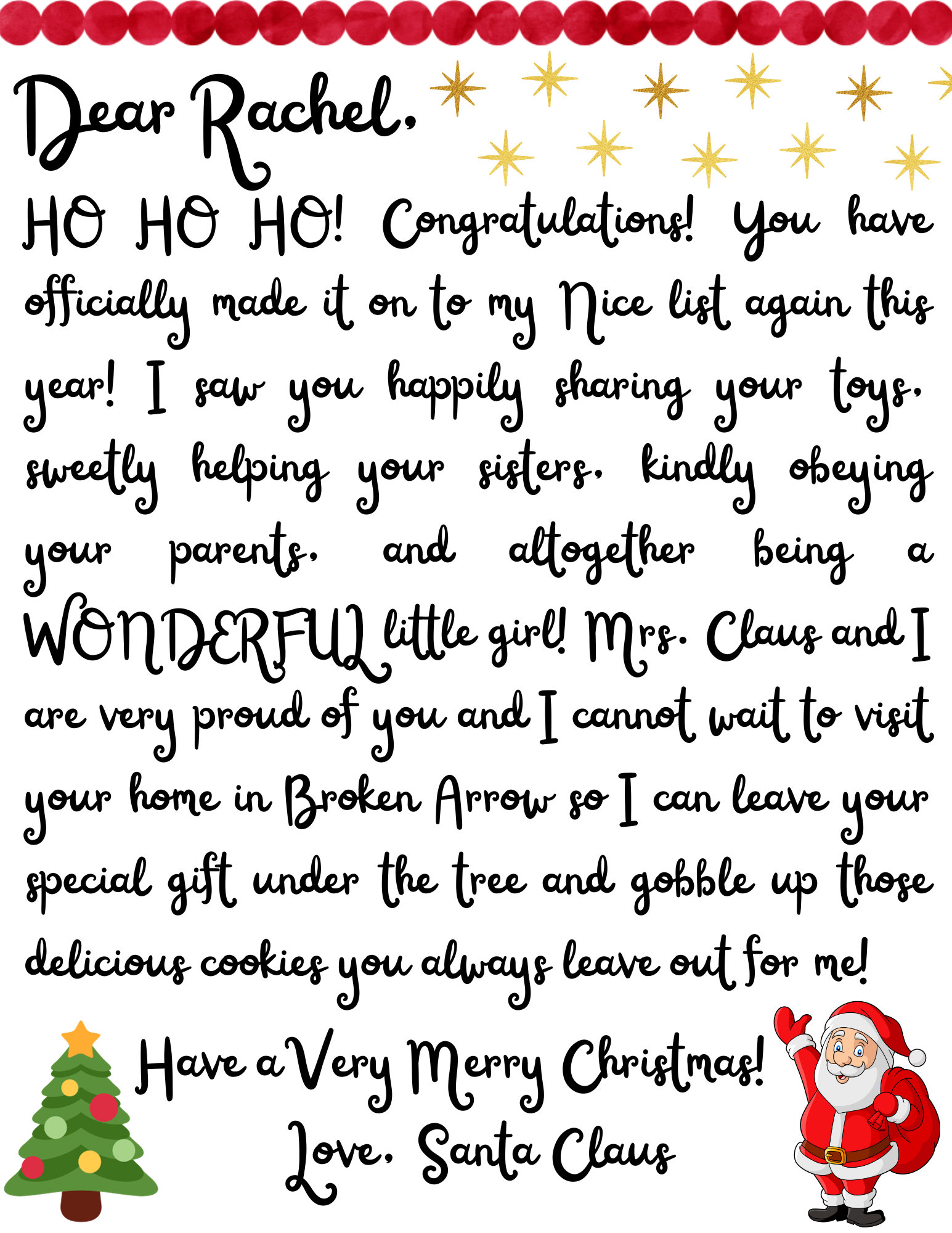 Personalized Letter From Santa, Printable Santa Letter for Kids, Letter ...