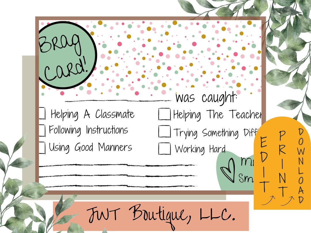 Brag Card, Teacher Note Cards, Teacher Positive Affirmation Cards, Back ...