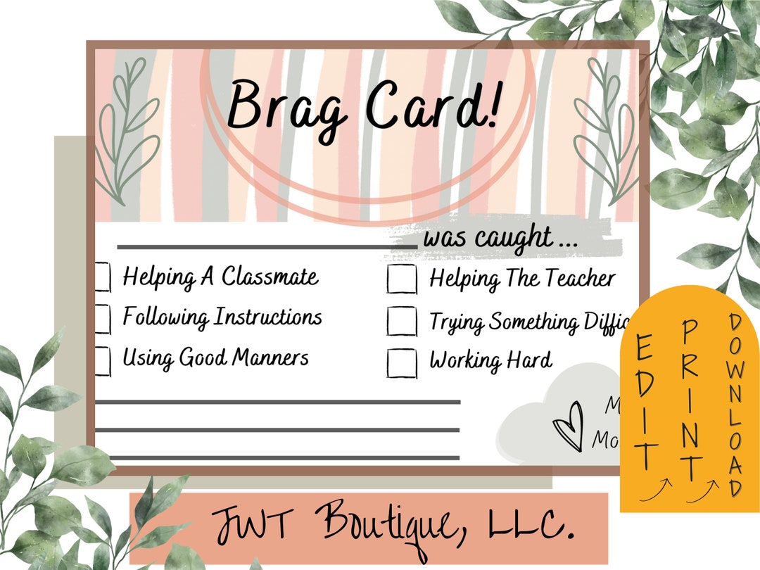 Brag Card, Teacher Note Cards, Teacher Positive Affirmation Cards, Back ...