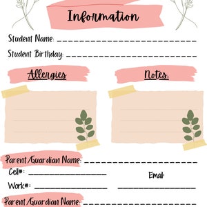 Student Parent Contact Information Form, Information Template, Sign in ...