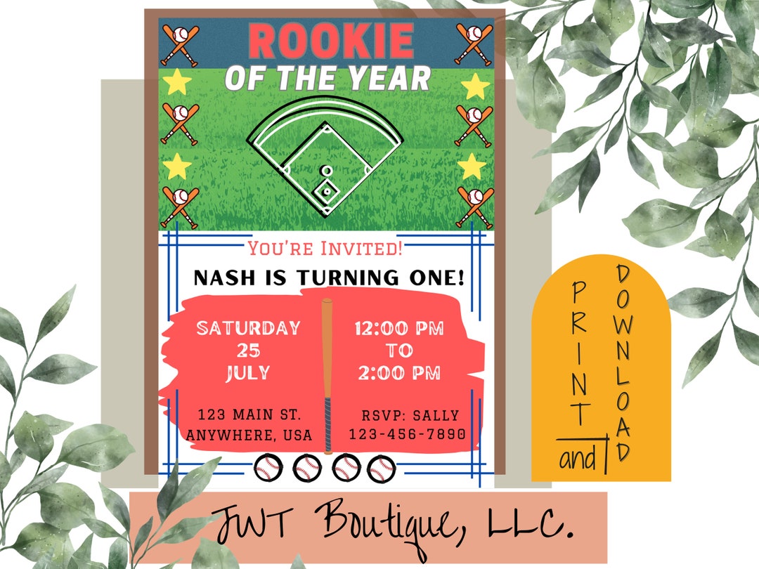 Baseball Birthday Party Invitations Templates, Baseball Themed First ...