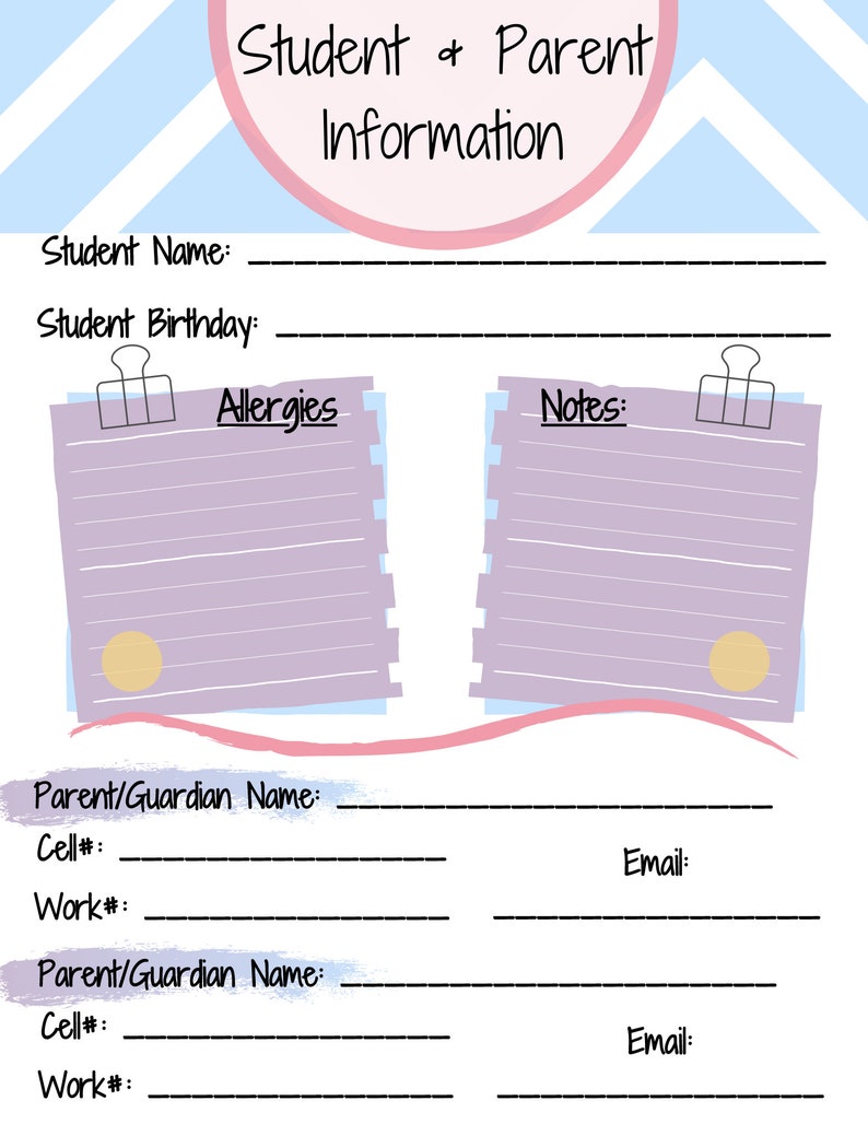Student Parent Contact Information Form, Information Template, Sign in ...