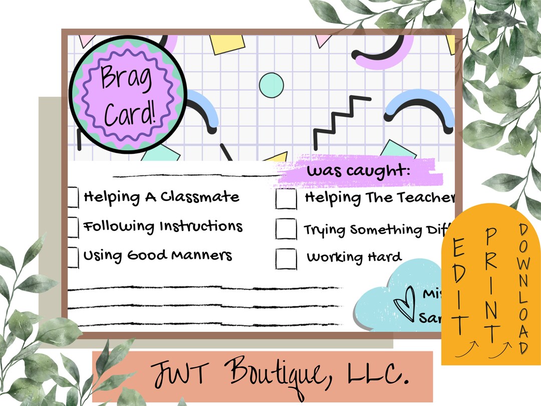 Brag Card, Teacher Note Cards, Teacher Positive Affirmation Cards, Back ...