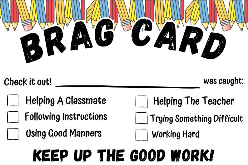 Printable Brag Card for Teachers: Student Encouragement (digital File) - Etsy