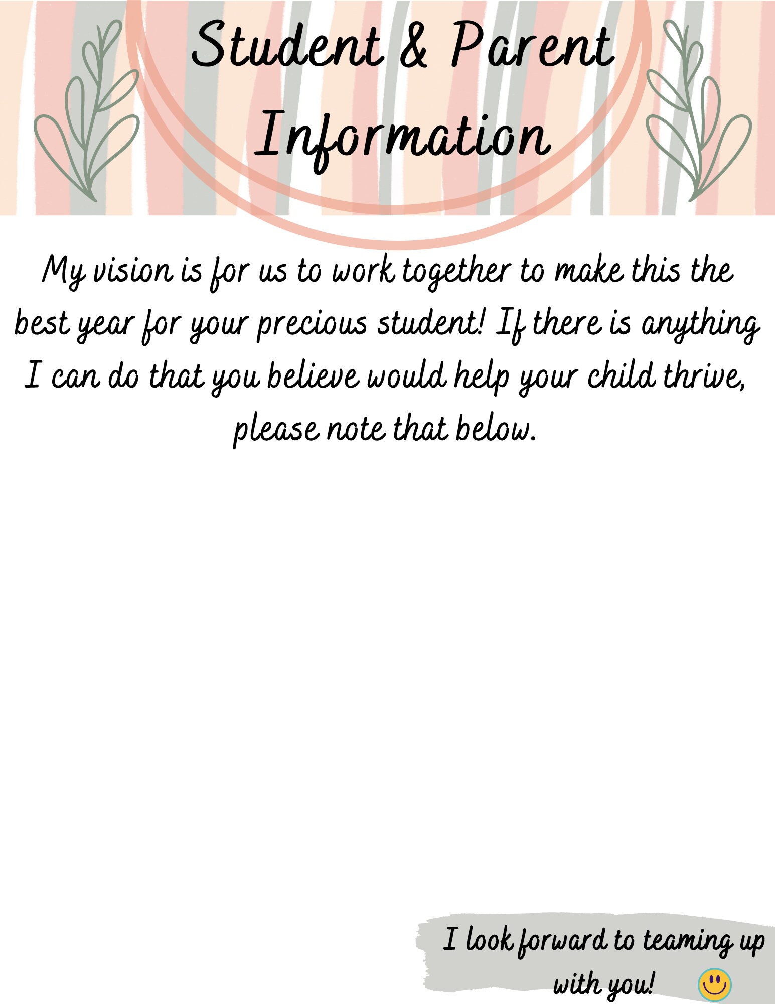 Student Parent Contact Information Form, Information Template, Sign in ...