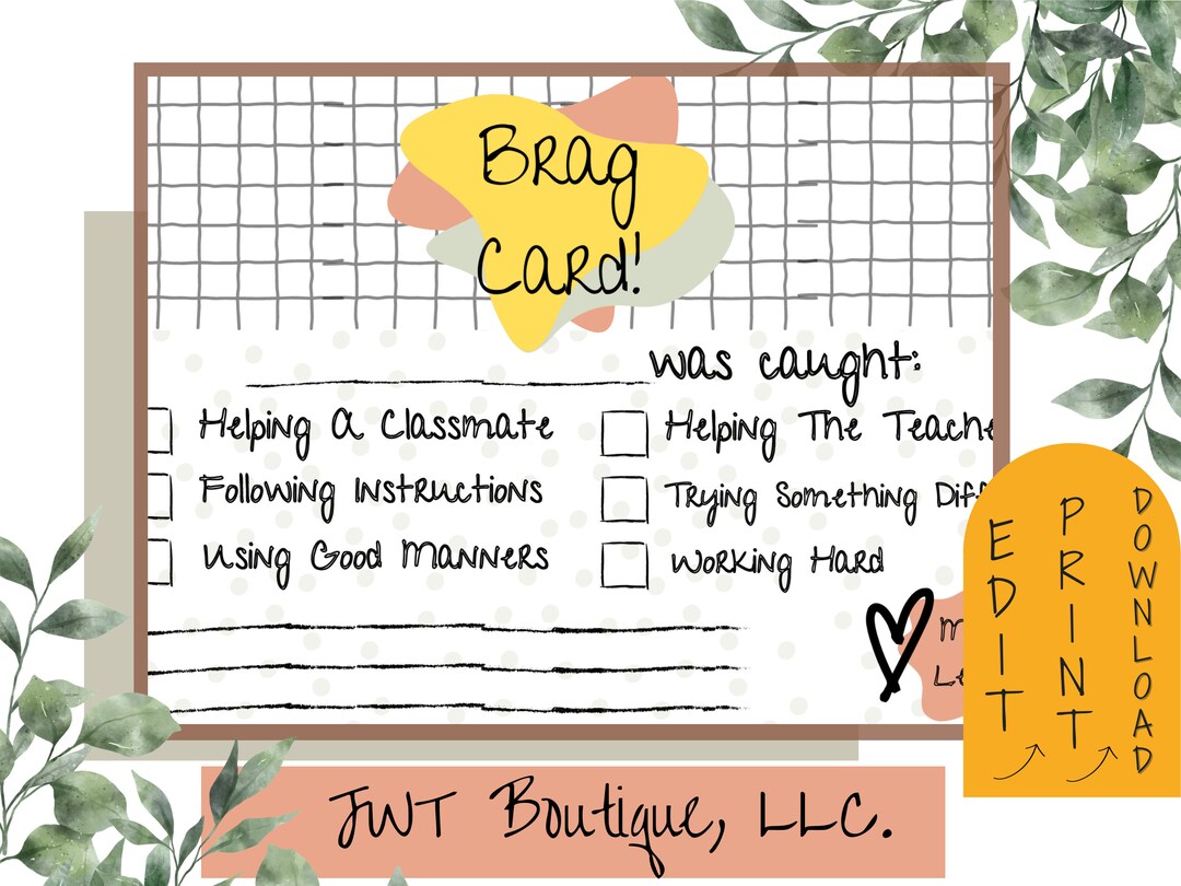 Brag Card, Teacher Note Cards, Teacher Positive Affirmation Cards, Back ...