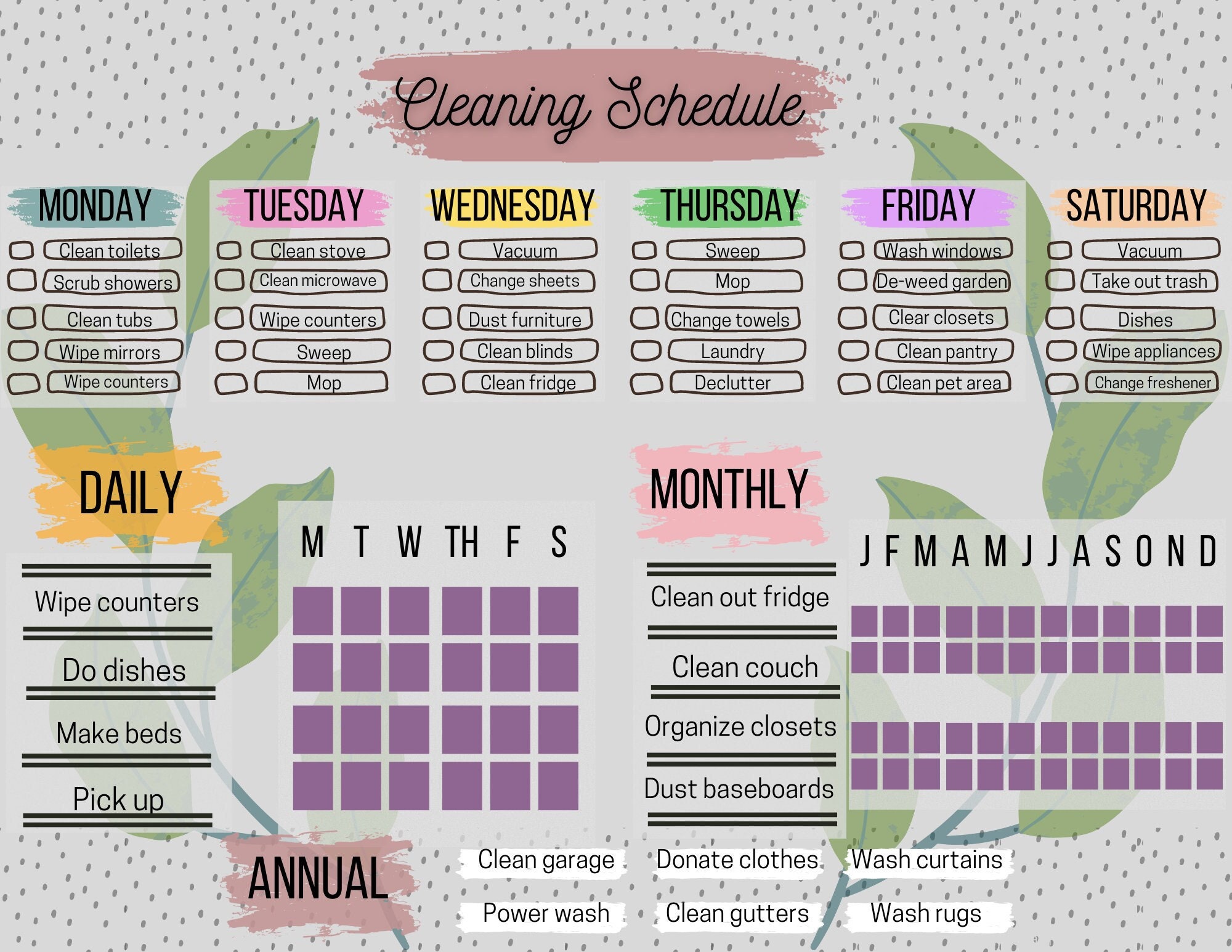 New Years Cleaning Schedule, Chore Chart Templates, Cleaning Chart ...