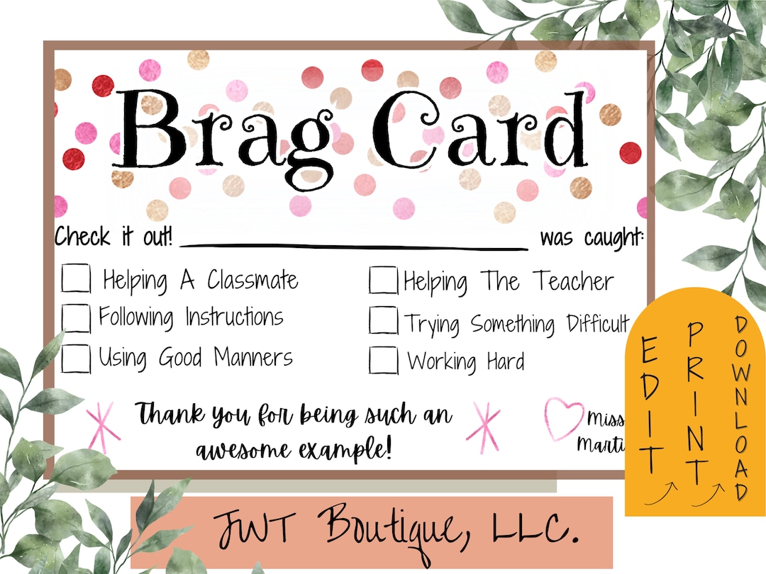 Valentines Brag Card, Teacher Note Cards, Teacher Positive Affirmation ...